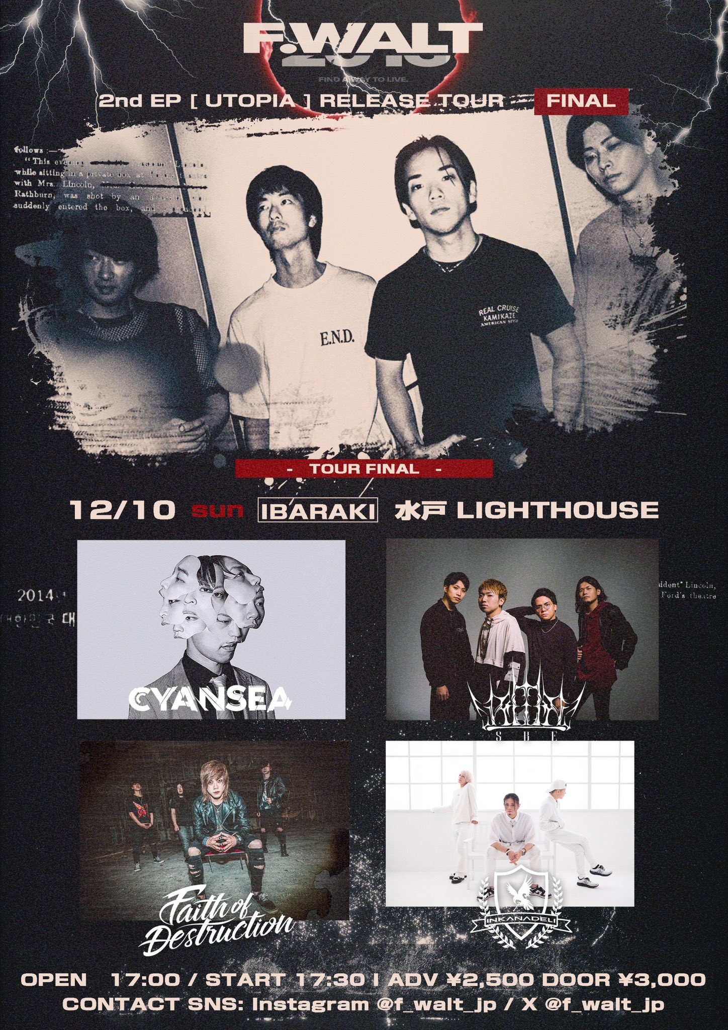 2023/12/10(日) @水戸 LIGHTHOUSE 「F.WALT 2nd EP ” UTOPIA ” Release Tour ...
